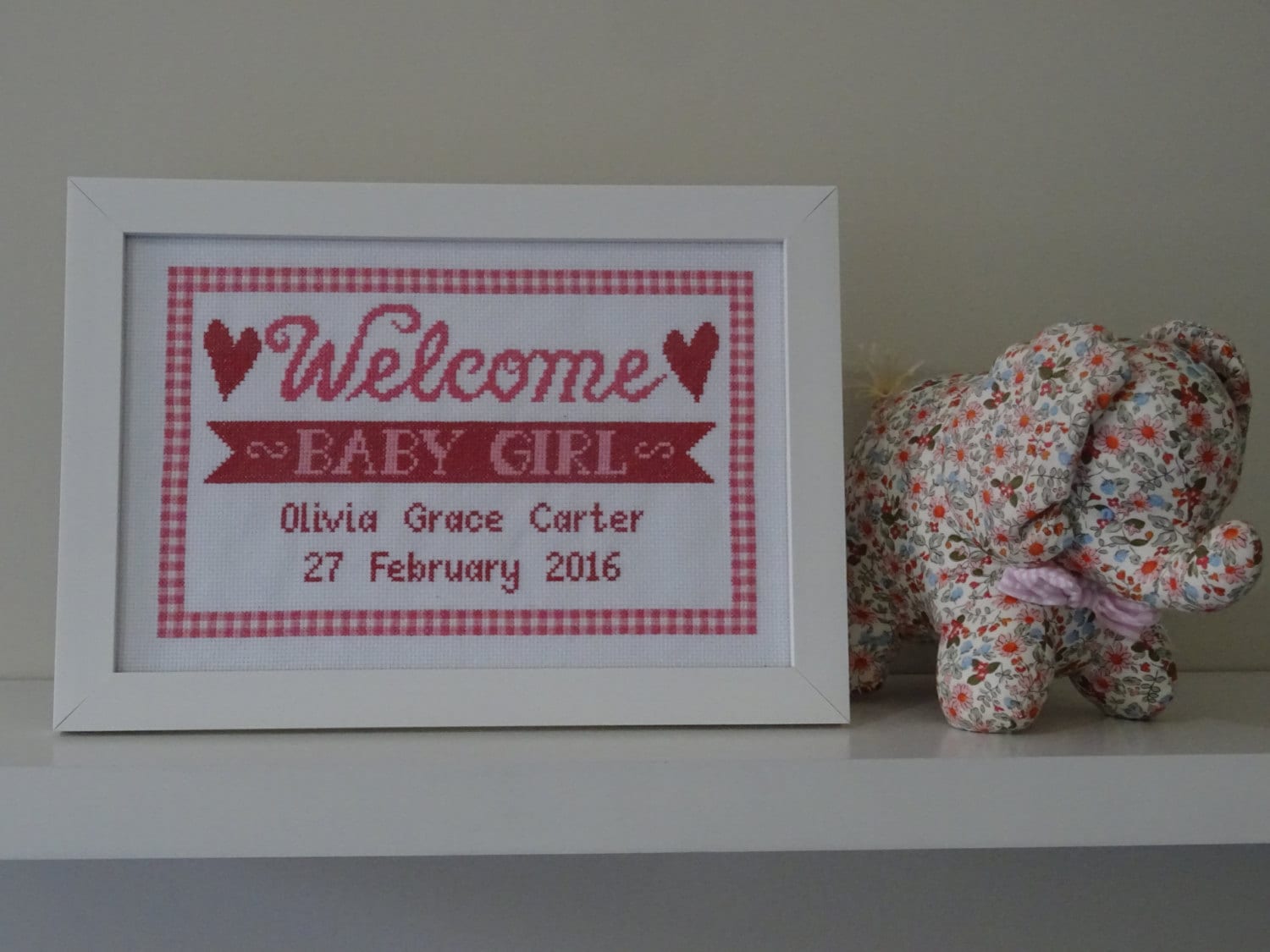 Welcome Baby Girl - Modern Cross Stitch Birth Announcement, Keepsake ...