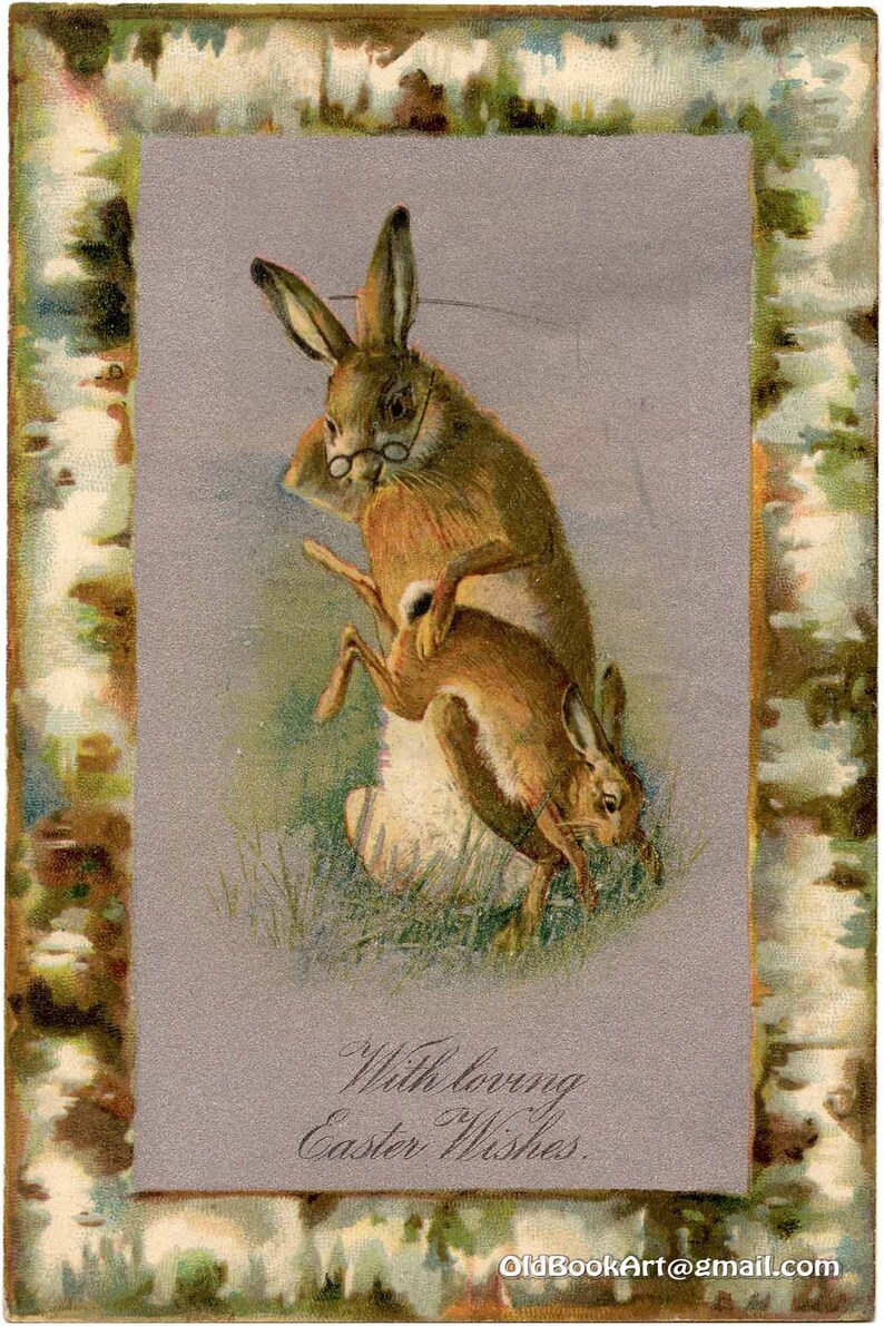 Easter Greeting, Bunny, Family, Vintage, Holiday, Old Book Art, Fine ...