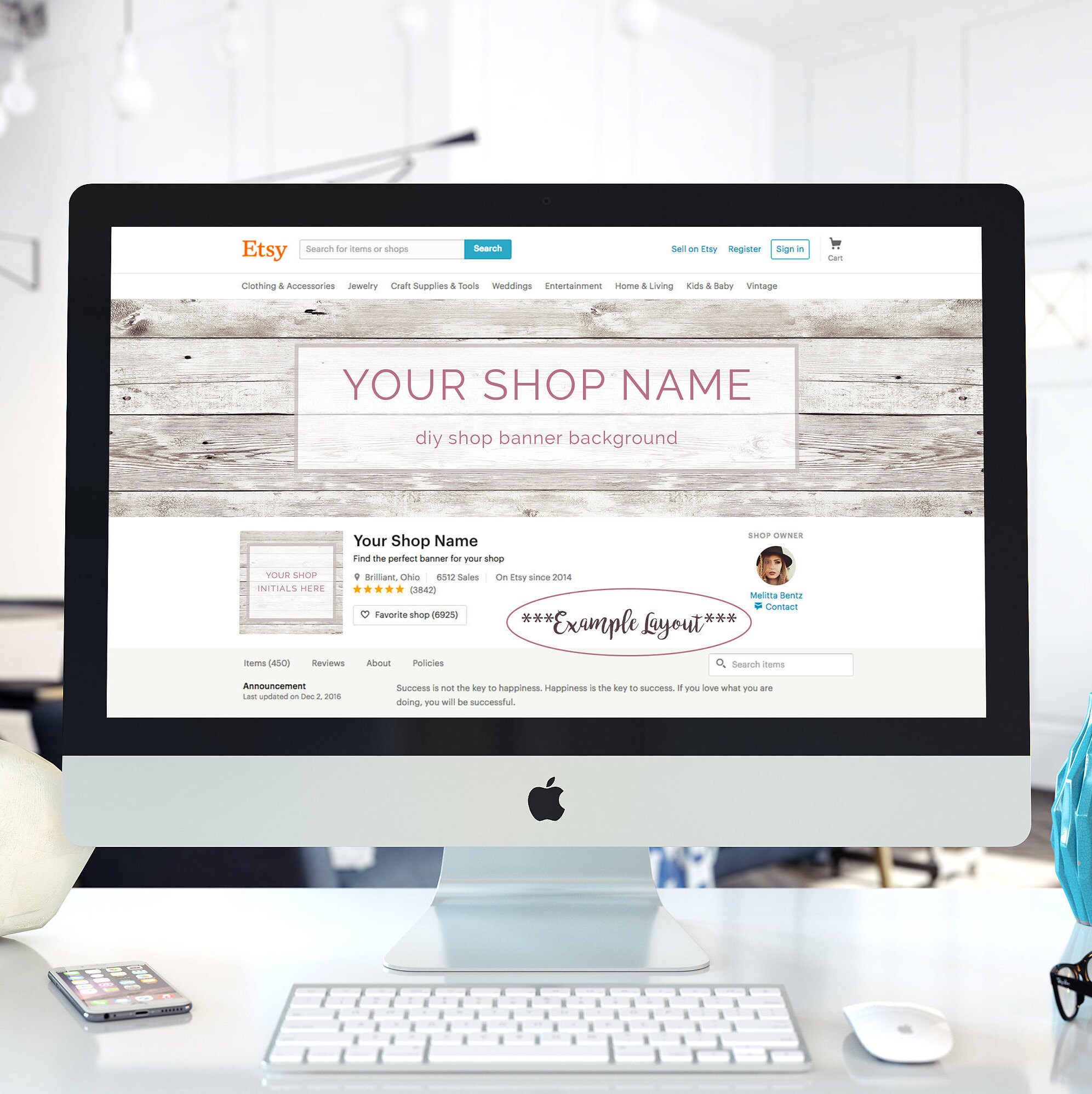 DIY Shiplap Shop Cover Photo, Premade Etsy Shop Set, Simple Modern ...