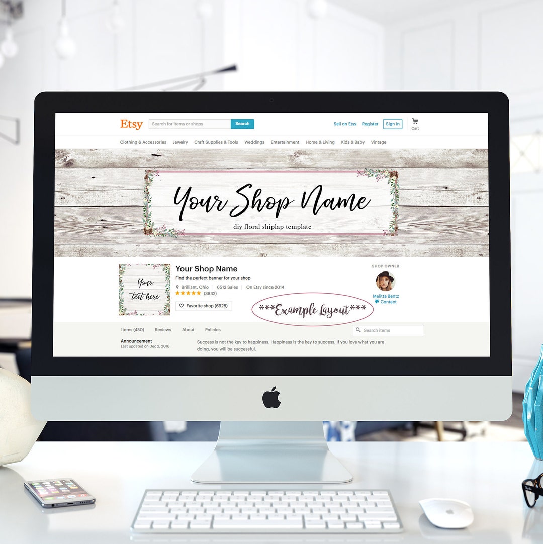 Floral Shiplap Etsy Shop Banner Set, Country Chic Blank Template Set ...