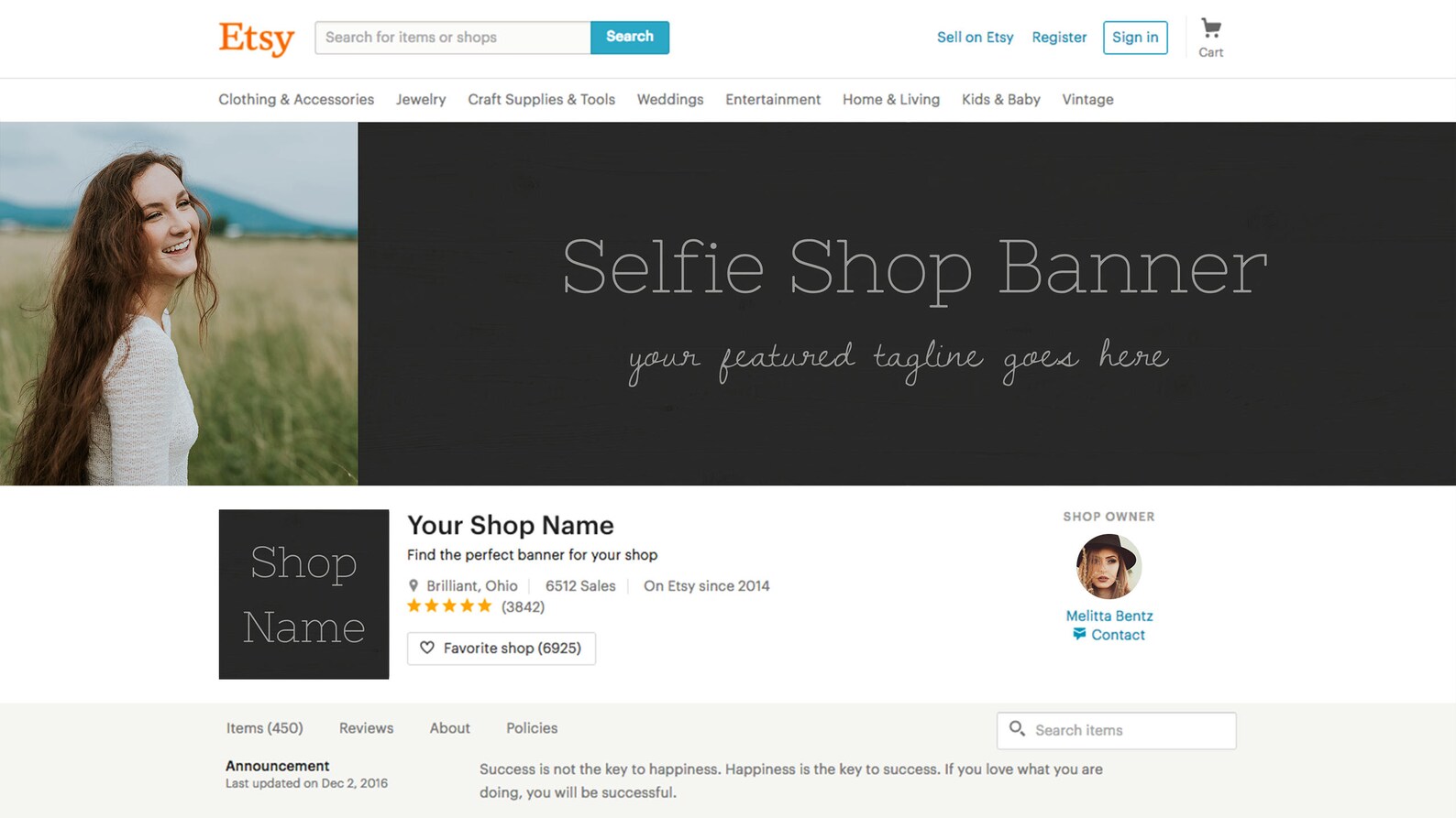 Etsy Shop Banner With Photo Selfie Shop Banner Black Etsy | Etsy