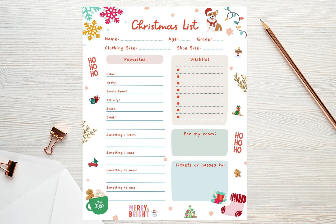 Kids Christmas Wish List, Printable Gift Wish List, Childrens X-mas ...