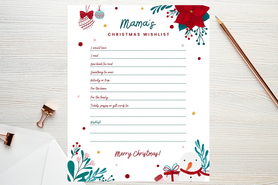 Mama's Christmas Wish List, Wife's Printable Gift Wish List, Mom's X ...