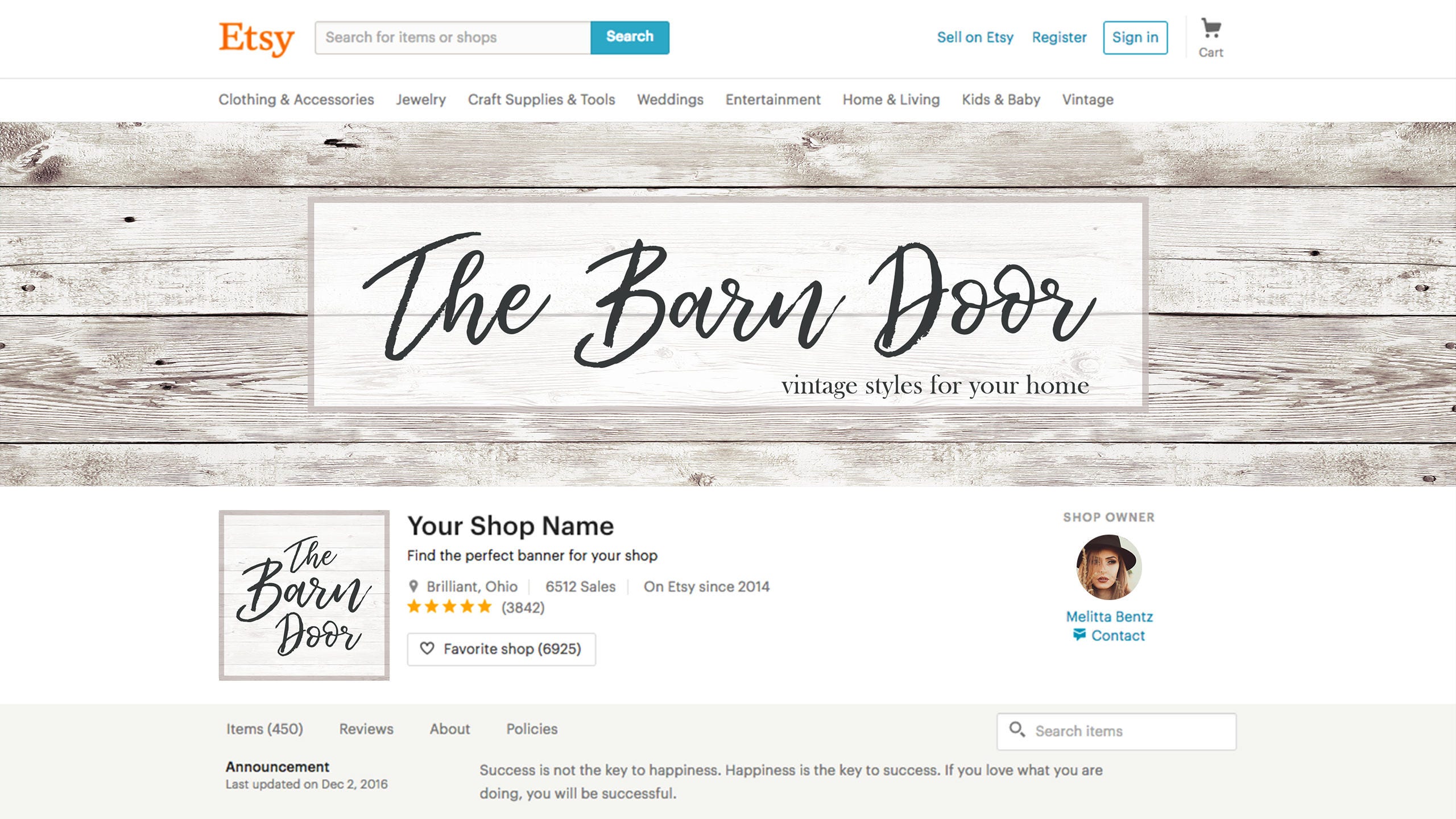 Barn Shop Banner Set Shiplap Etsy Shop Banner Custom Whitewash Shop ...