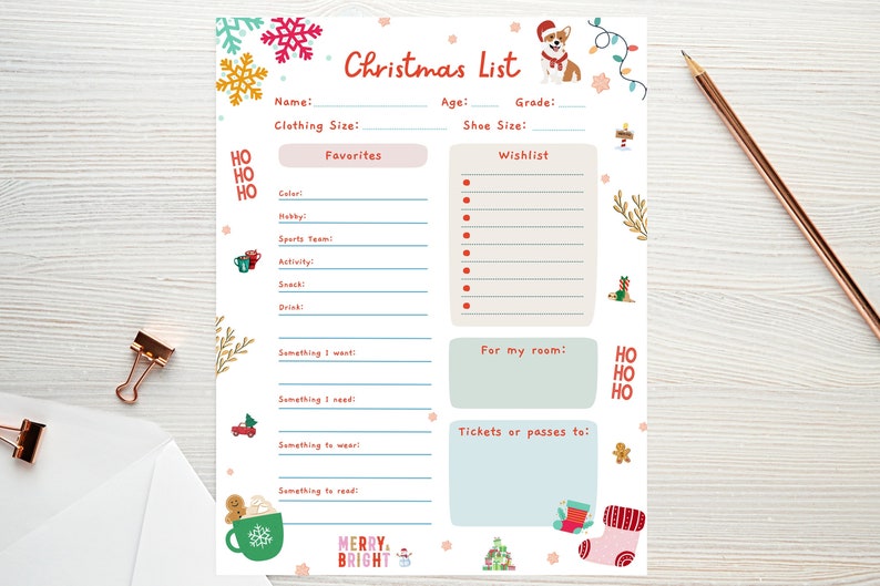 Kids Christmas Wish List Printable Gift Wish List Childrens - Etsy