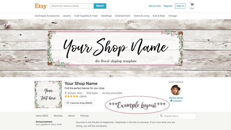 Floral Shiplap Etsy Shop Banner Set, Country Chic Blank Template Set ...
