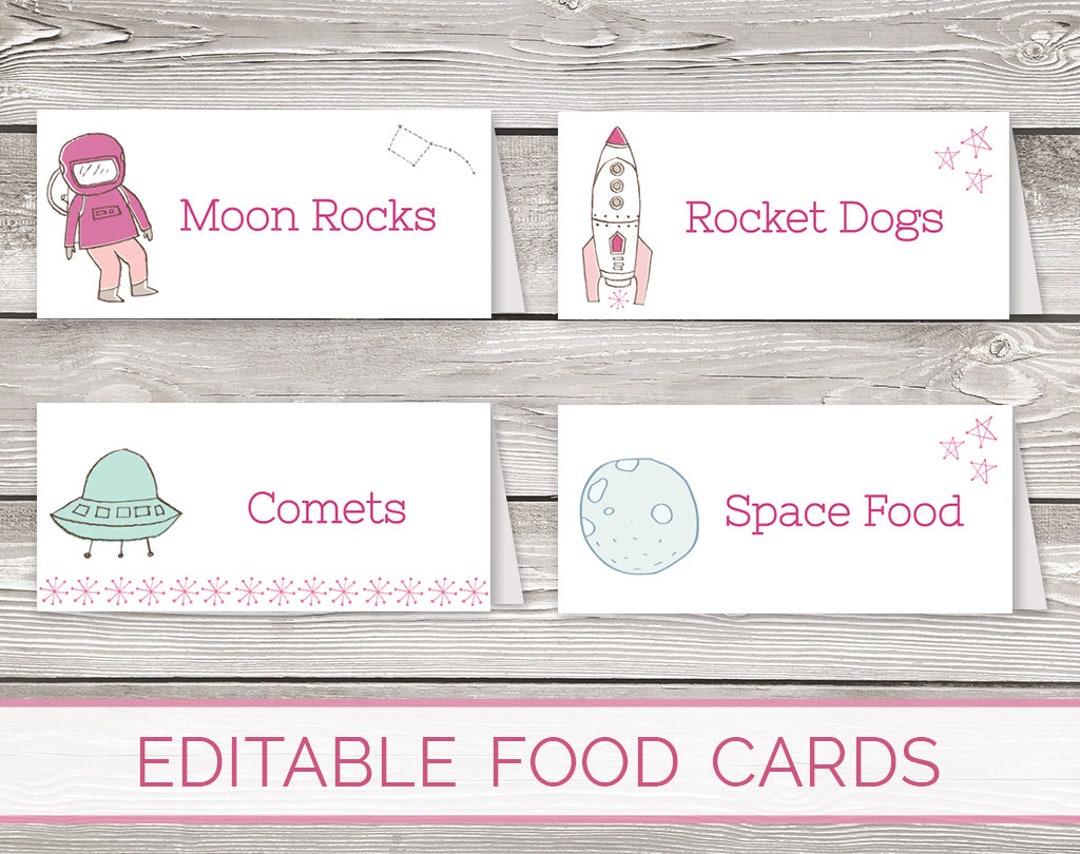 EDITABLE Girl Astronaut Food Cards, Space Themed Food Labels, Outer ...