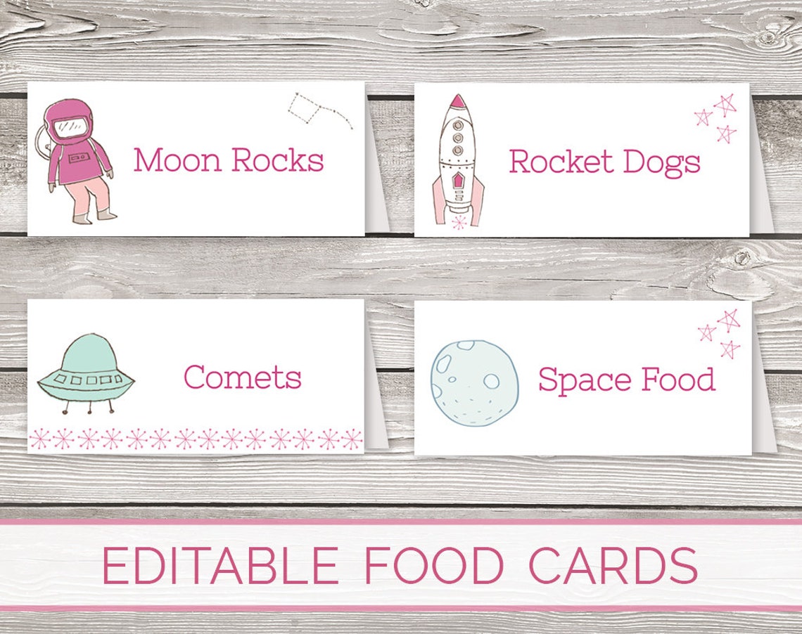 EDITABLE Girl Astronaut Food Cards Space Themed Food Labels | Etsy