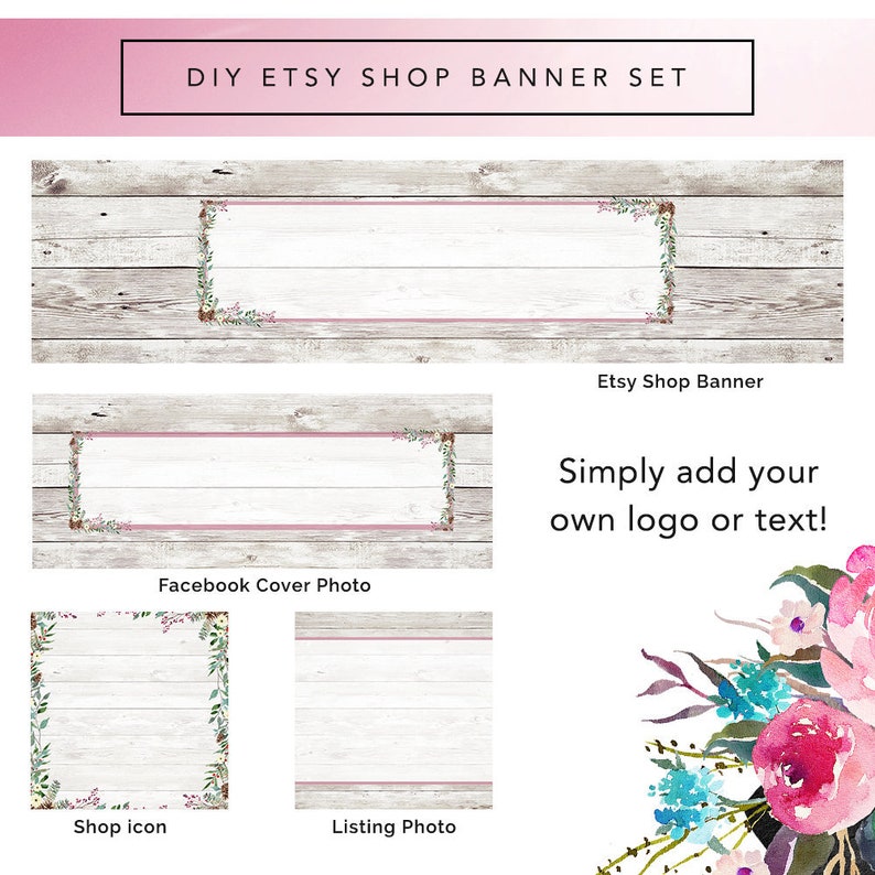 Floral Shiplap Etsy Shop Banner Set Country Chic Blank | Etsy