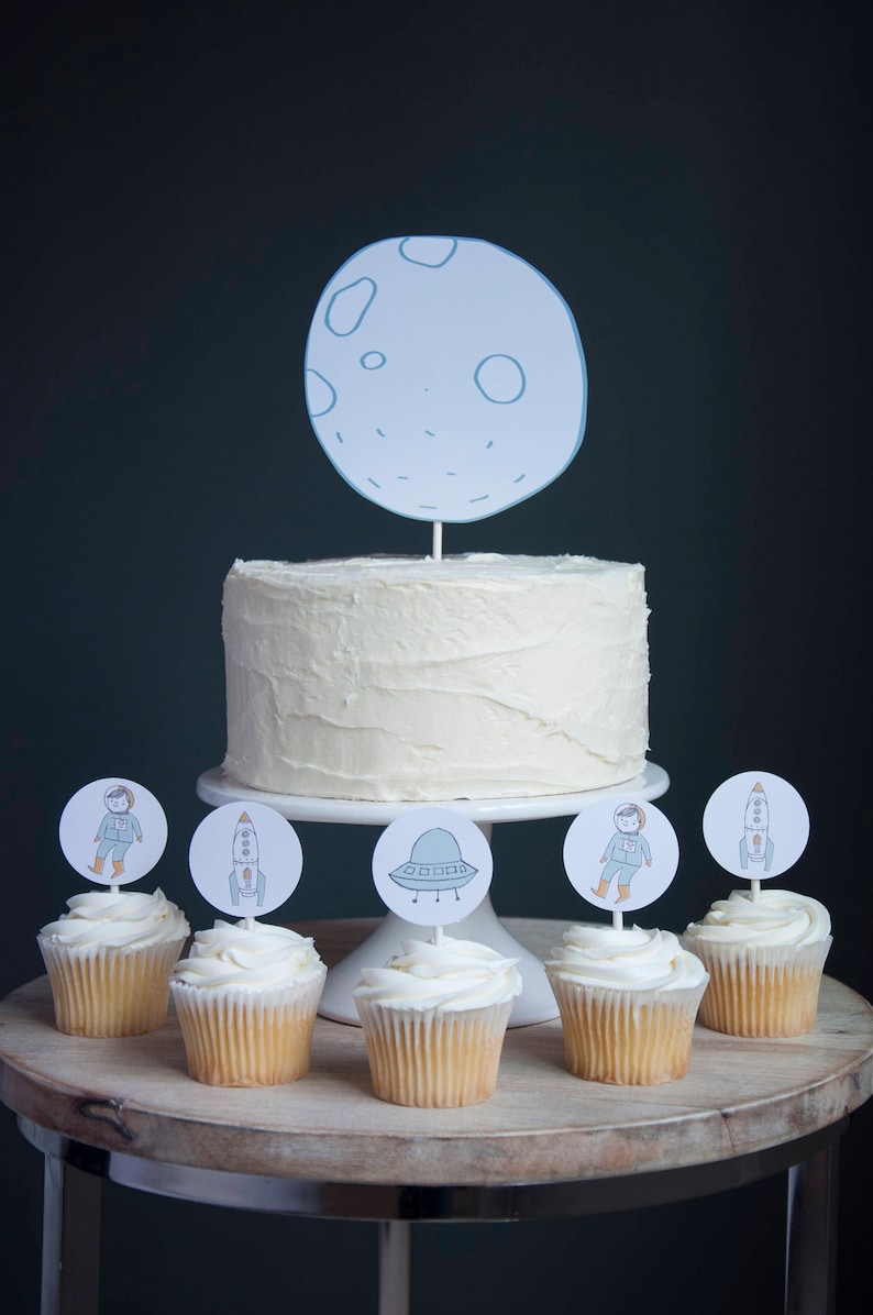 Moon Birthday Cake Topper Set, Astronaut Cupcake Set, Printable ...