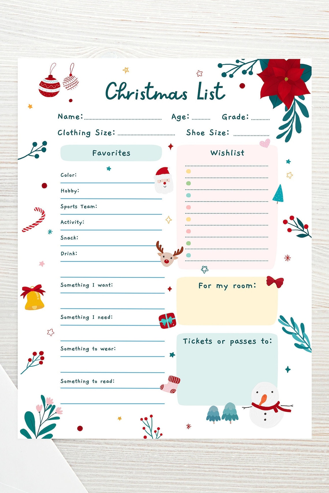 Kids Christmas Wish List Printable Gift Wish List - Etsy