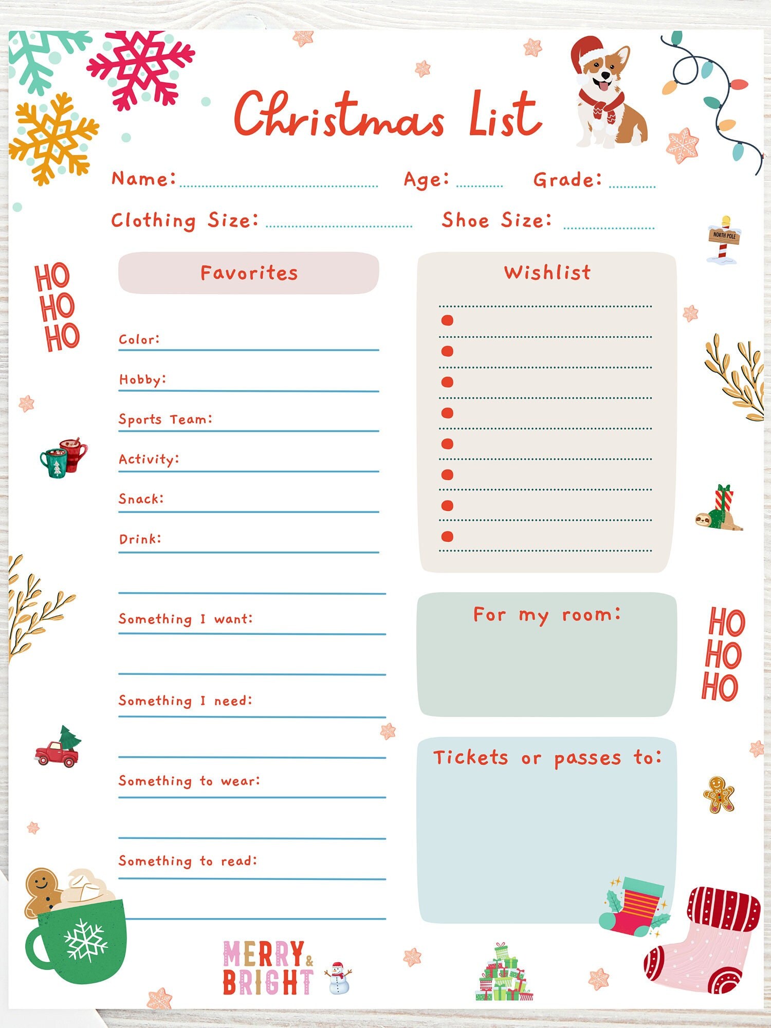 EDITABLE Kids Christmas Wish List Printable Gift Wish List Childrens EDITABLE Kids Christmas Wish List Printable Gift Wish List Childrens