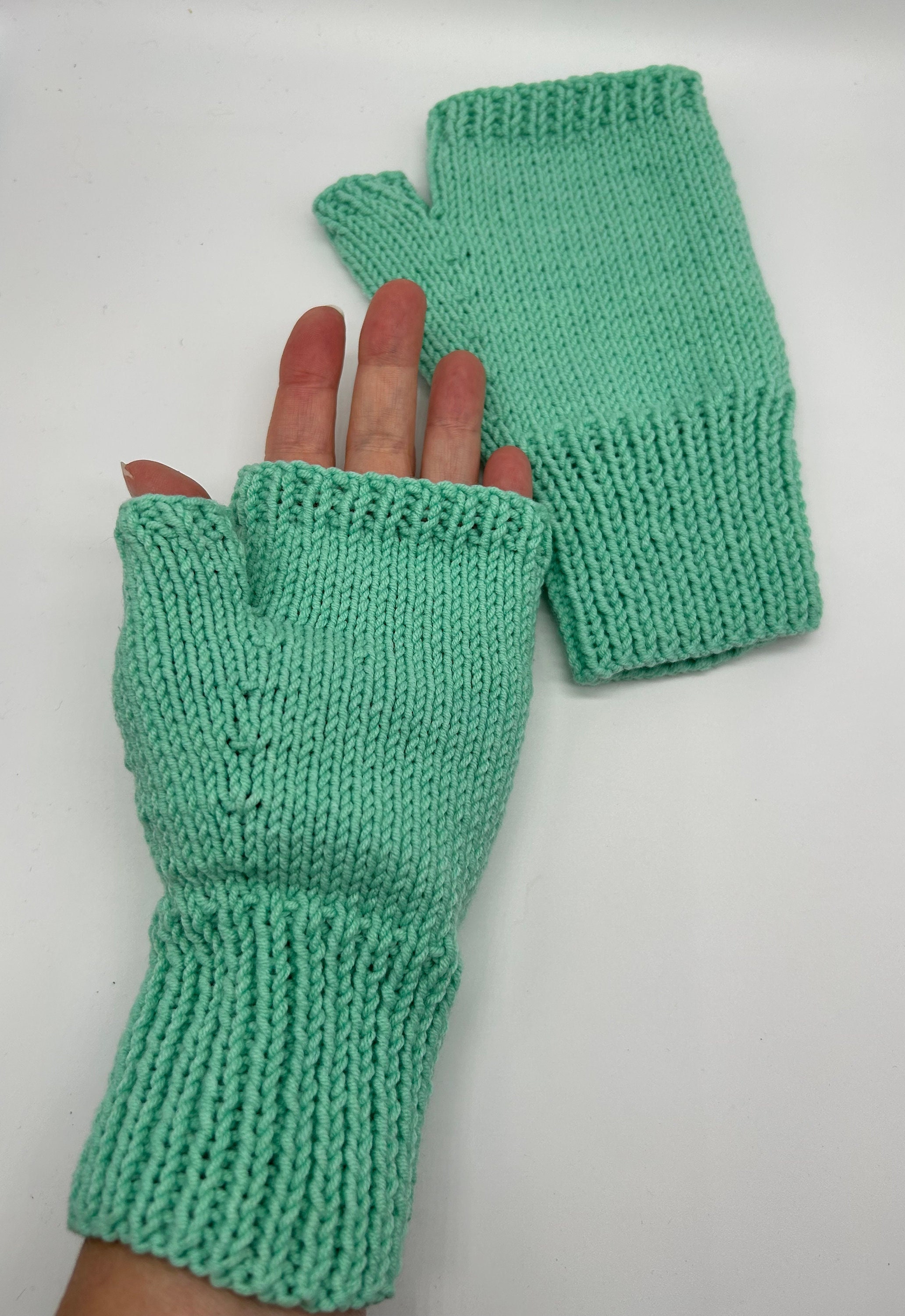 Stylish & Simple, Pretty Turquoise Hand Knitted Fingerless Gloves ...
