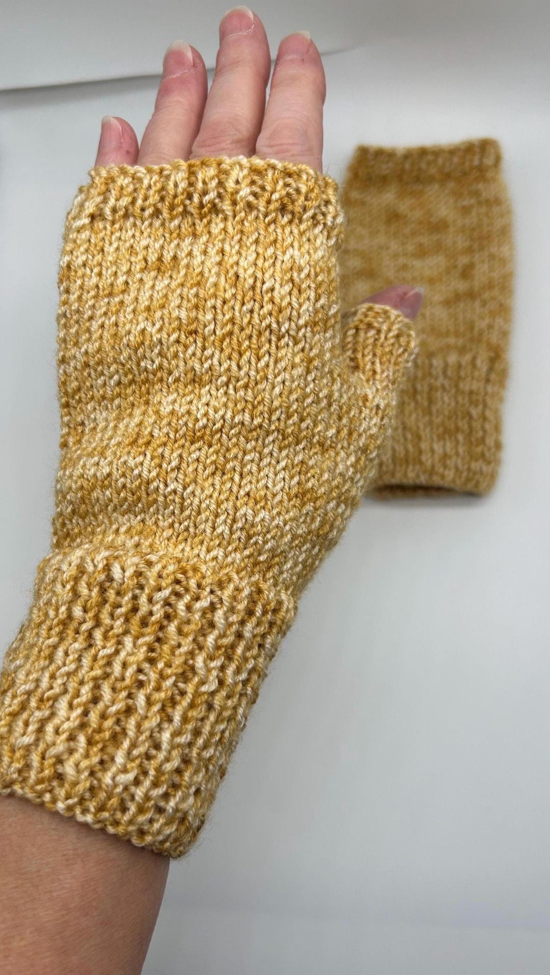 Stylecraft Batik Dappled Old Gold, Hand Knitted Fingerless Gloves ...