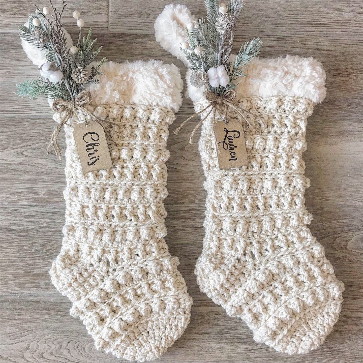 Ivory Sparkle Luxury Crocheted Christmas Stocking