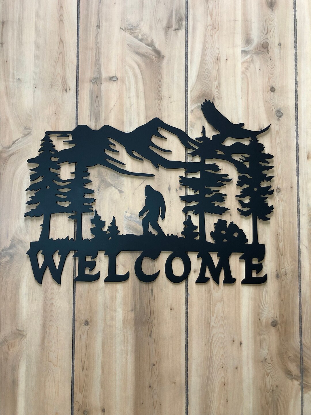 Bigfoot Welcome Sign - 18" X 14" Steel Sign for Wall, Garage, Yard or ...