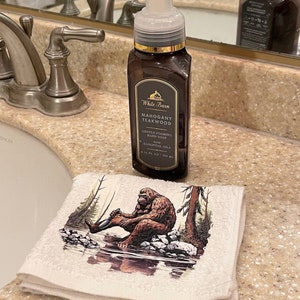 Bathing Bigfoot Towel Set – Funny Sasquatch Bathroom Decor | Washcloth ...
