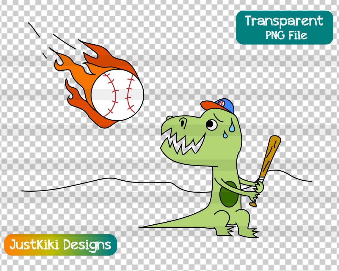 Dinosaur Playing Baseball Clip Art Cute Dinosaur Graphic - Etsy