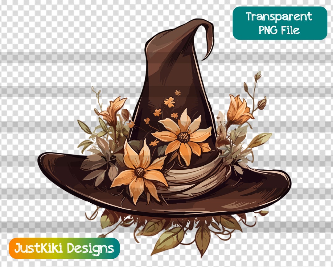 Floral Witch Hat Clipart PNG File, Cute Halloween Clip Art ...