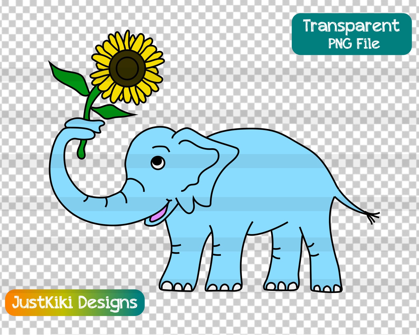 Cute Elephant With Sunflower Clip Art Kids Elephant Graphic | Etsy
