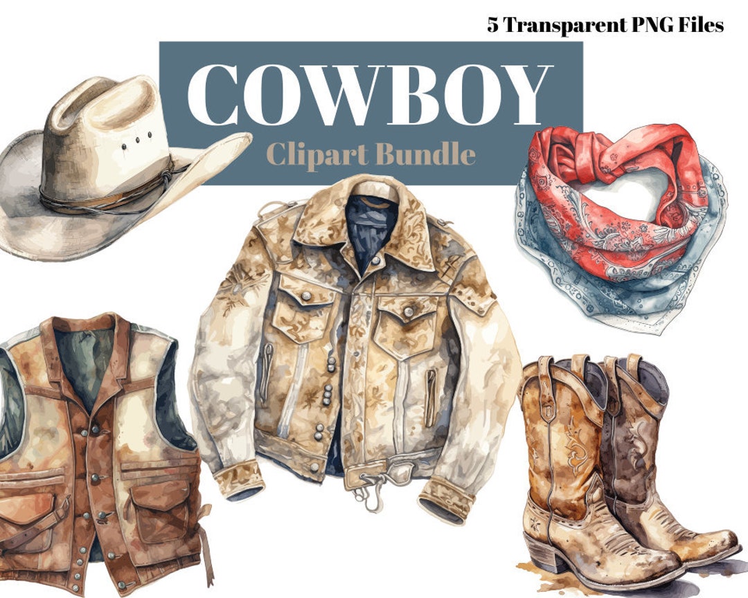 Watercolor Cowboy Clipart Bundle, Includes 5 Transparent PNG Designs ...