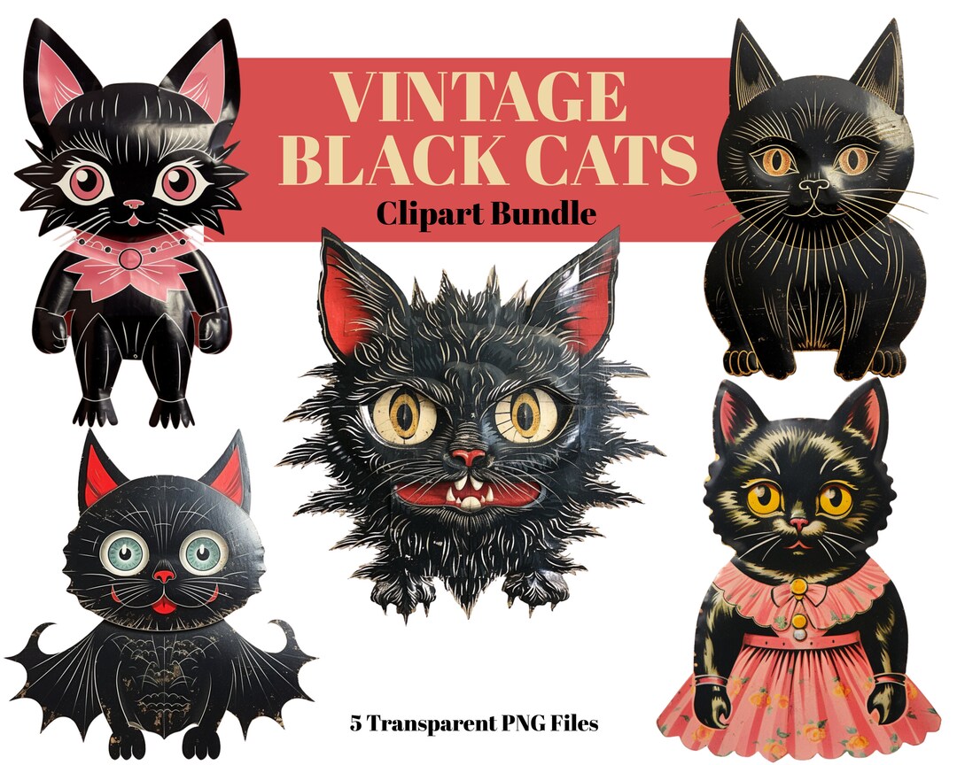 Vintage Black Cat Halloween Clipart Retro Halloween PNG - Etsy