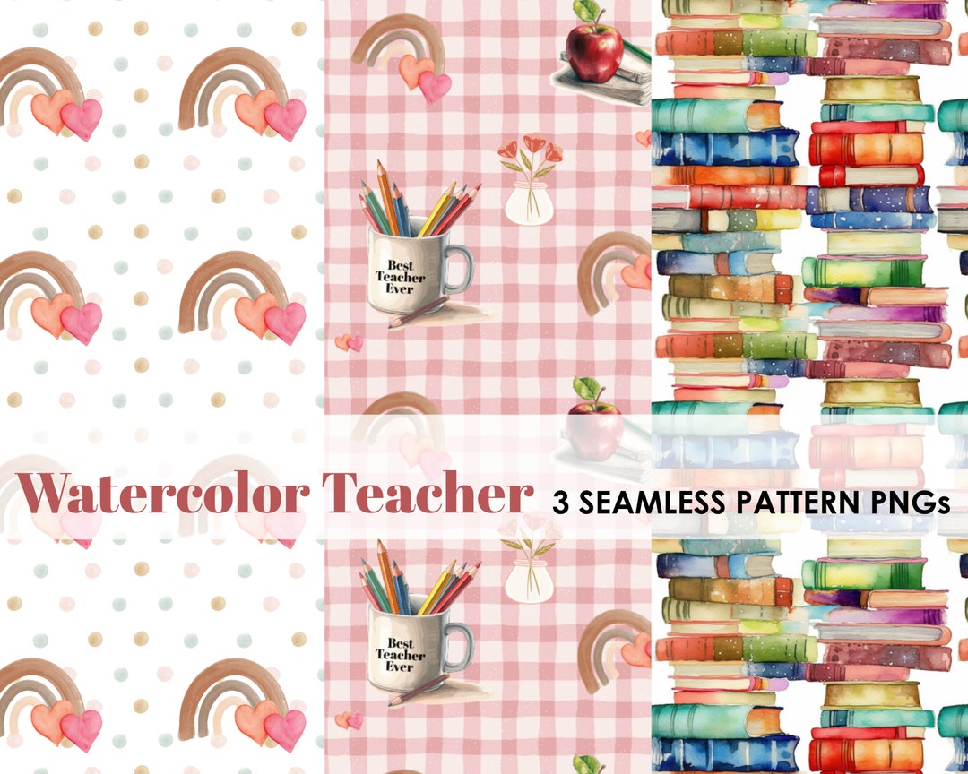 Watercolor Teacher Digital Paper, Seamless Pattern PNG, Sublimation ...