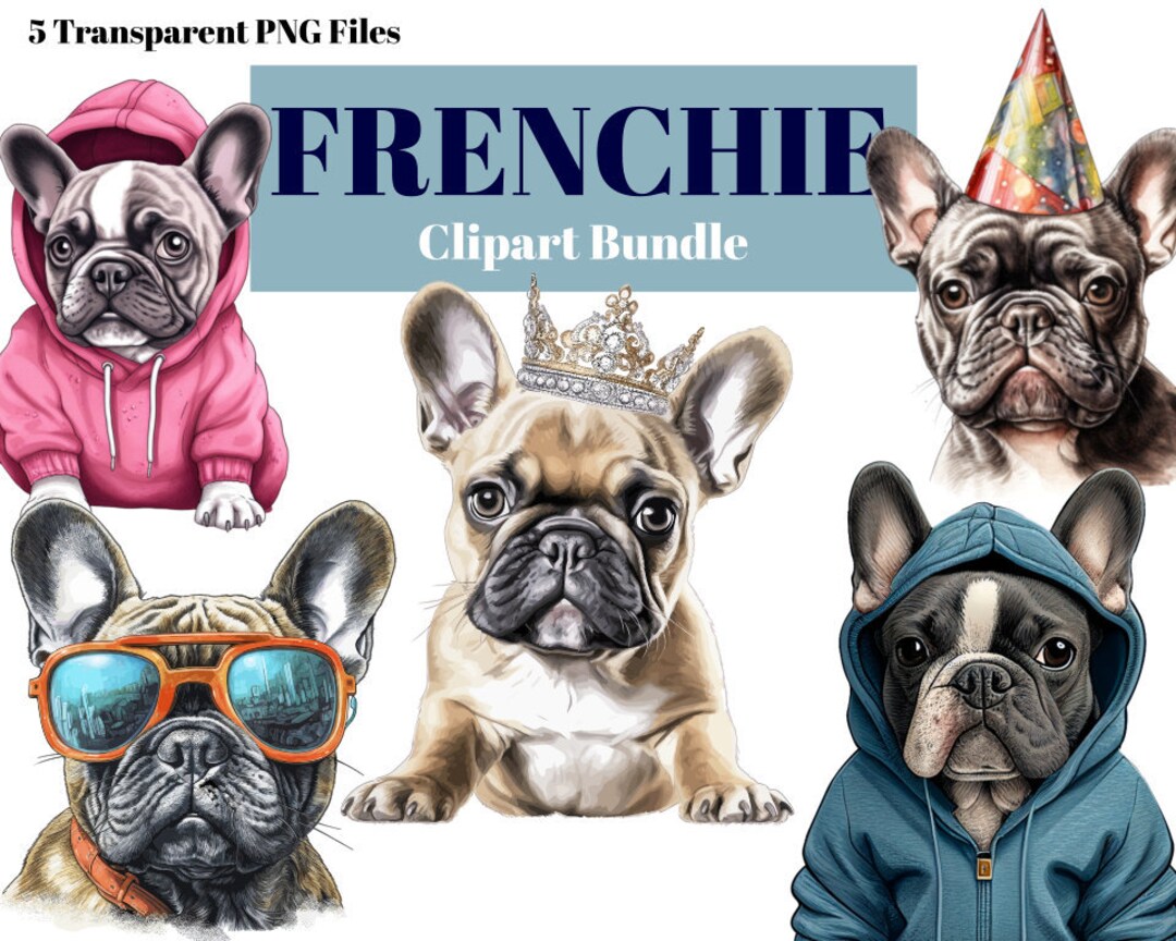 French Bulldog Clipart Bundle, Watercolor Frenchie PNG, Sublimation ...