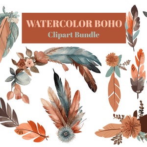Watercolor Western BOHO Clipart Bundle, 20 Transparent PNG Designs ...
