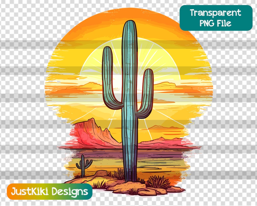 Watercolor Saguaro Cactus PNG, Desert Sunset Clipart, Western Aesthetic ...