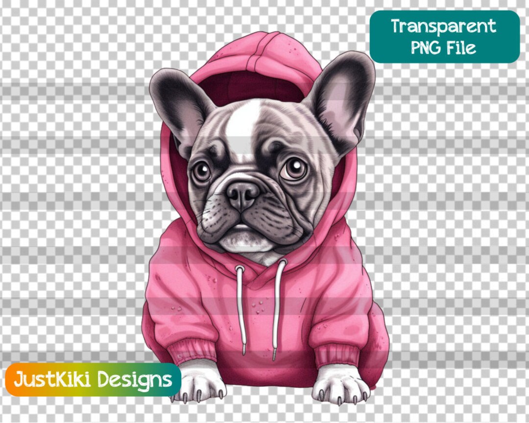 French Bulldog PNG, Photorealistic Cute Frenchie in A Pink Hoodie ...