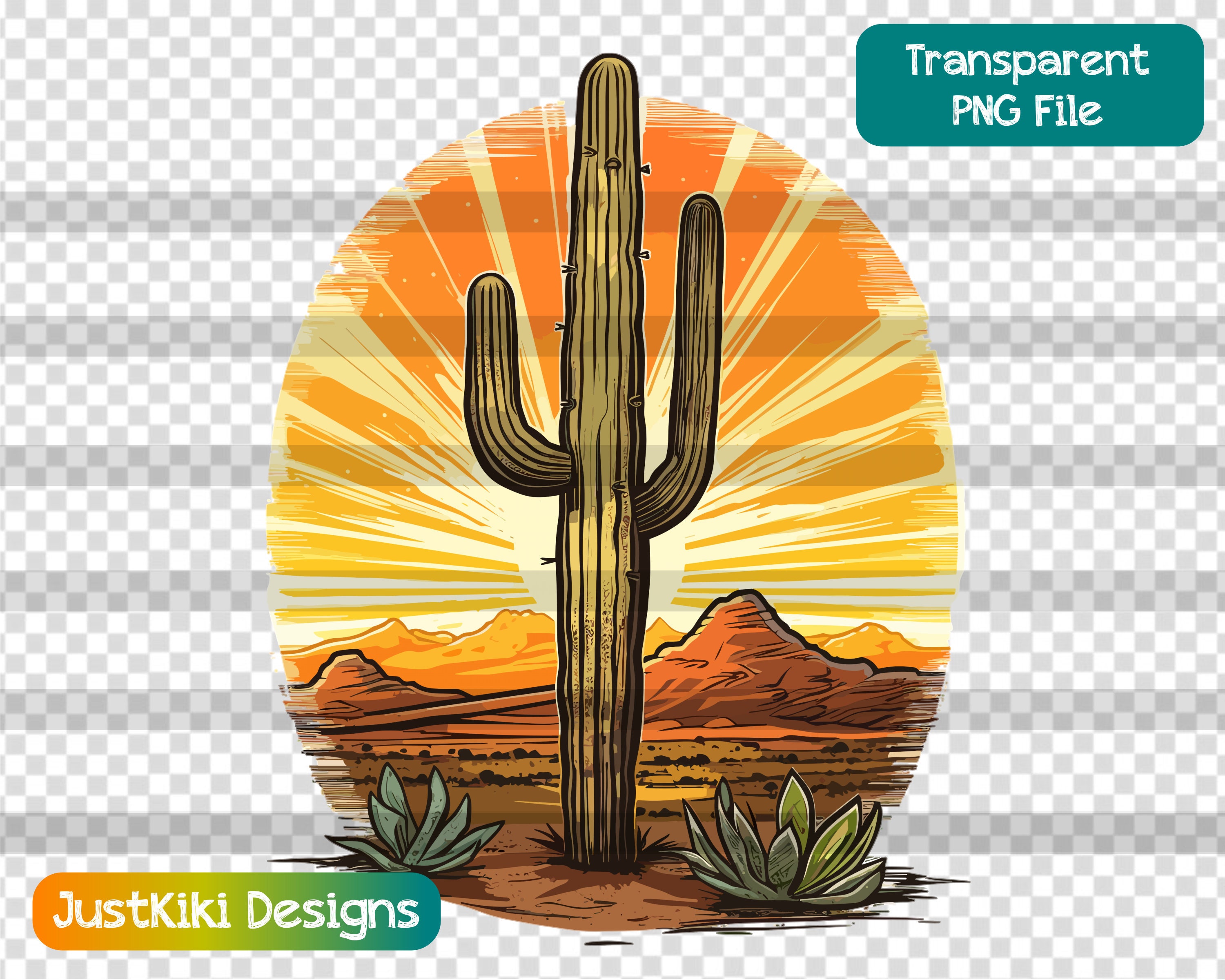 Watercolor Saguaro Cactus PNG: Desert Sunset Clipart (digital Download ...