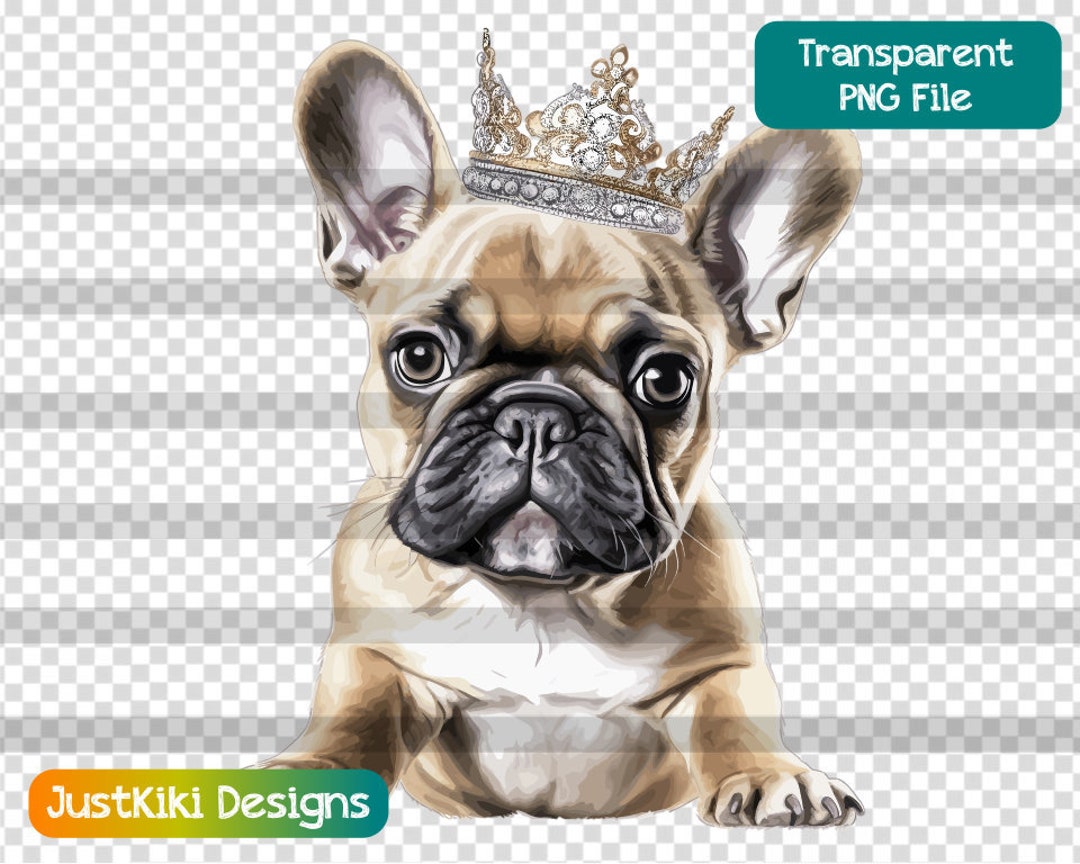 French Bulldog Puppy Clipart: Princess Crown Frenchie PNG (digital ...