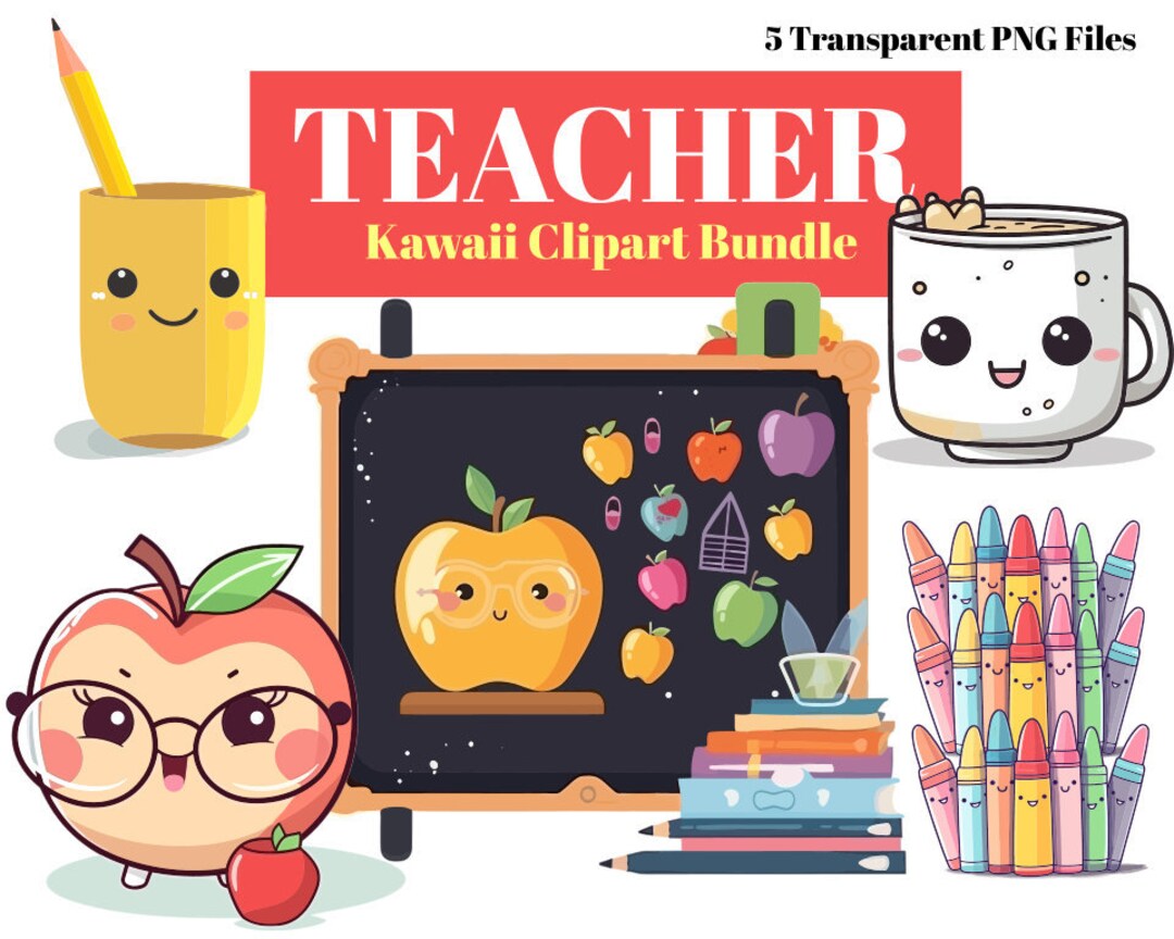 Kawaii Teacher Clipart Bundle: Back to School PNG Designs - Etsy