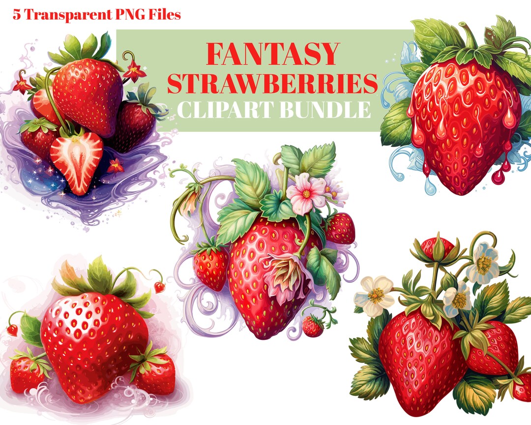 Fantasy Strawberries Clipart, Strawberry Blossoms, Transparent Fruit ...