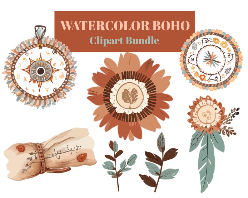 Watercolor Western Boho Clipart: PNG Designs, Dream Catchers (digital ...