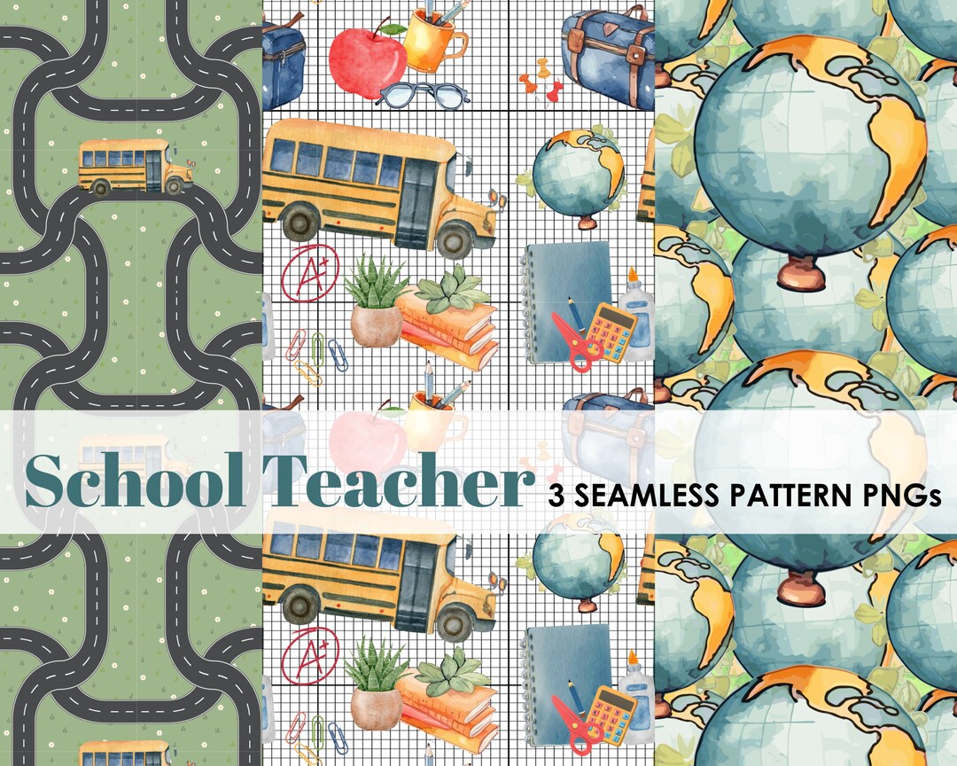 School Teacher Digital Paper, Seamless Pattern PNG, Sublimation Files ...