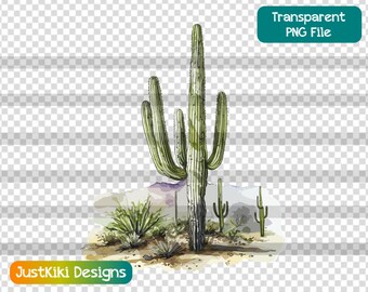 Watercolor Saguaro Cactus PNG Desert Clipart Western - Etsy