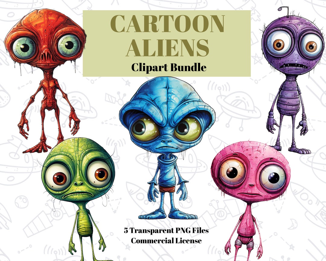 Cartoon Alien Clipart PNG Files, Extraterrestrial Clip Art Bundle ...