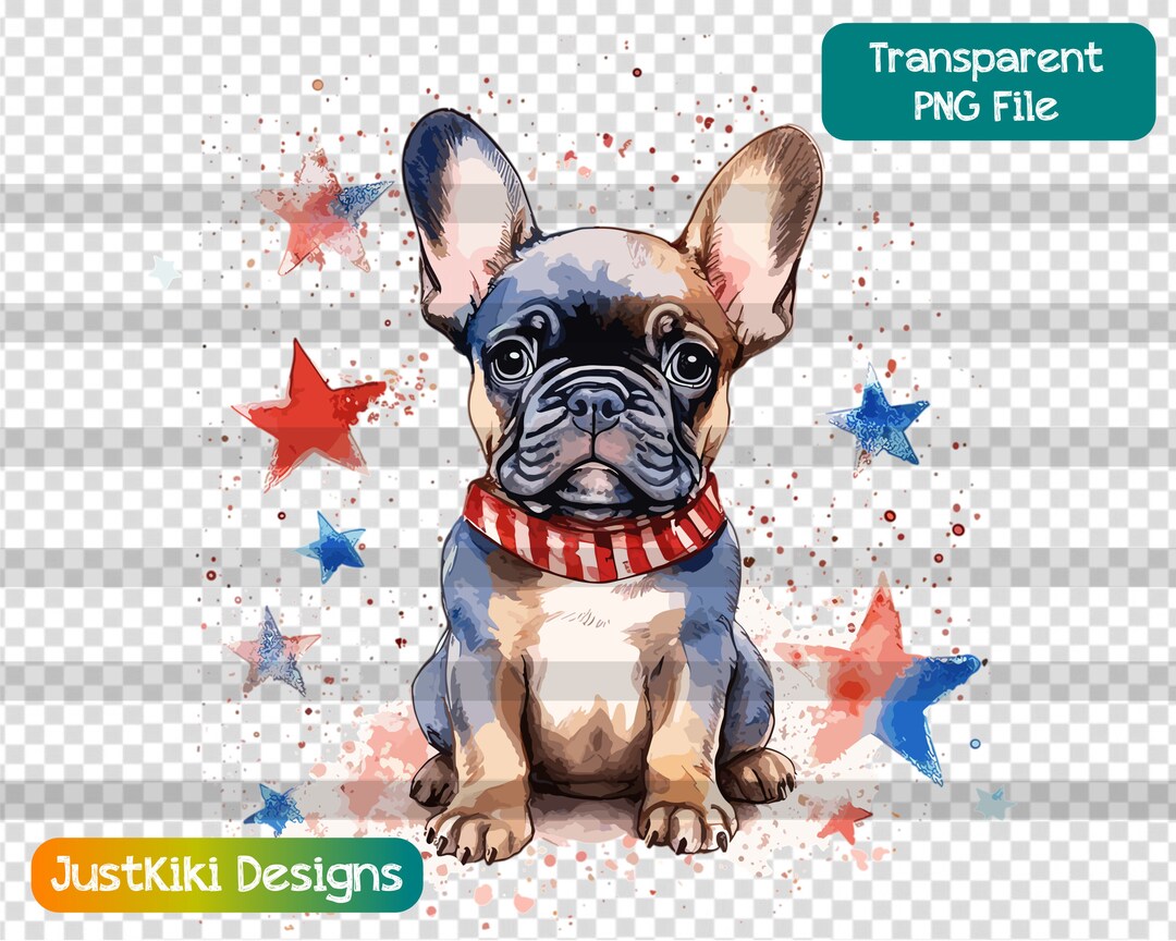 4th of July Dog, Patriotic Frenchie Clipart, Independence Day French ...