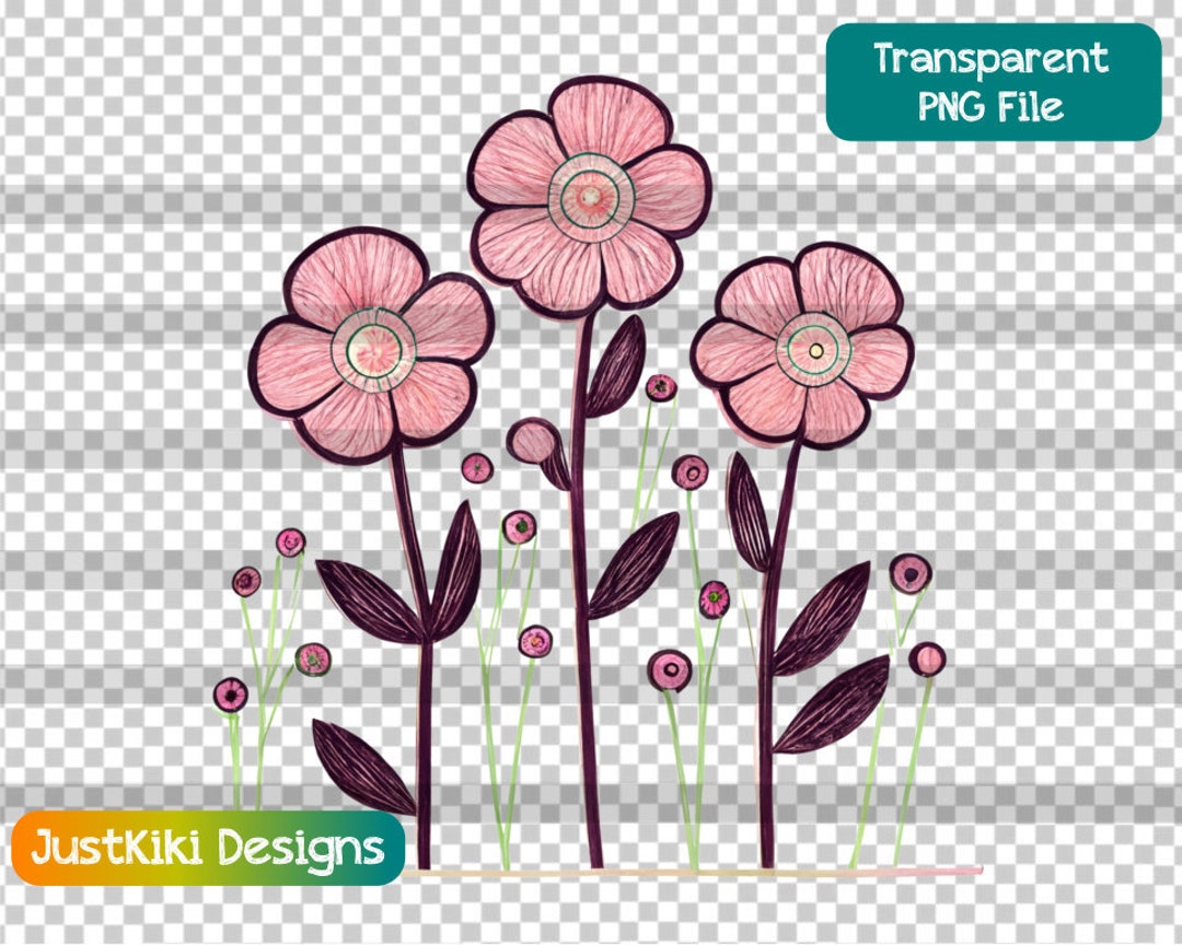3 Pink Flowers PNG, Simple Floral Design, Card Making Clipart Image ...