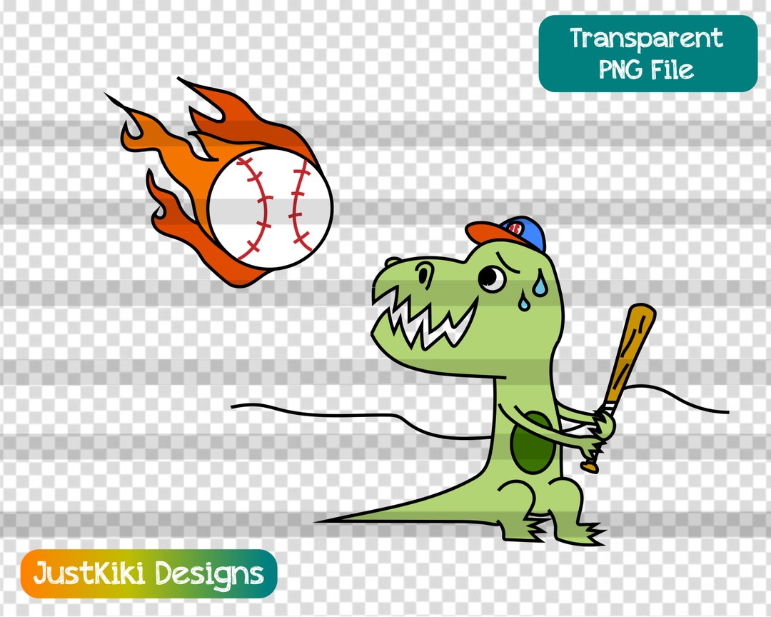Dinosaur Playing Baseball PNG, Hand Drawn Clipart, Downloadable Digital ...