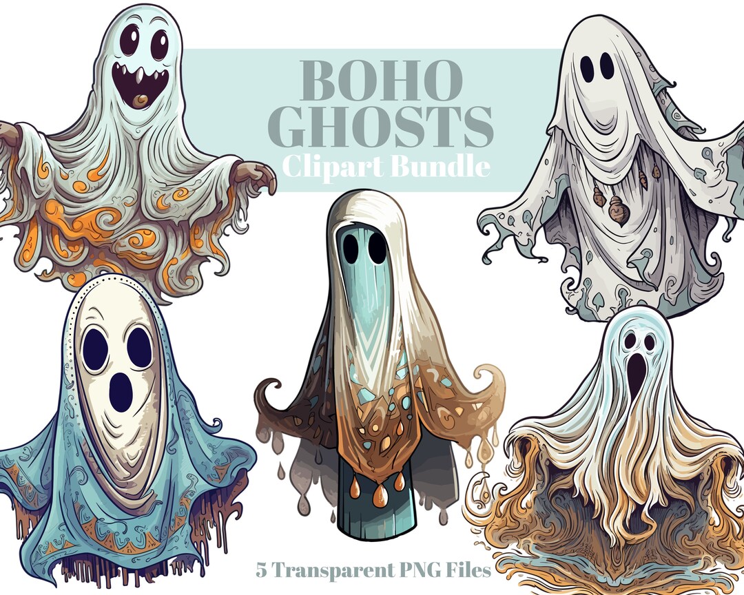Trendy BOHO Halloween Ghost Clipart Bundle Spooky - Etsy