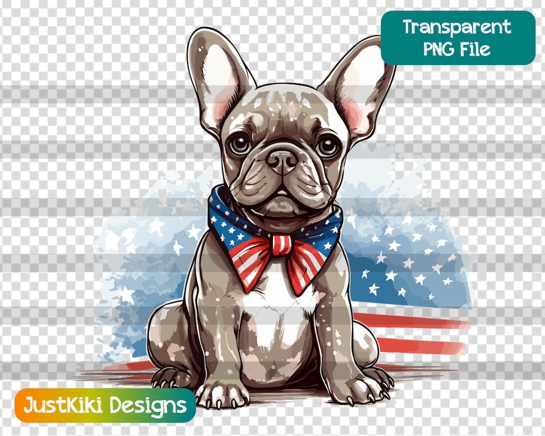 4th of July Dog, Patriotic Frenchie Clipart, Independence Day French ...
