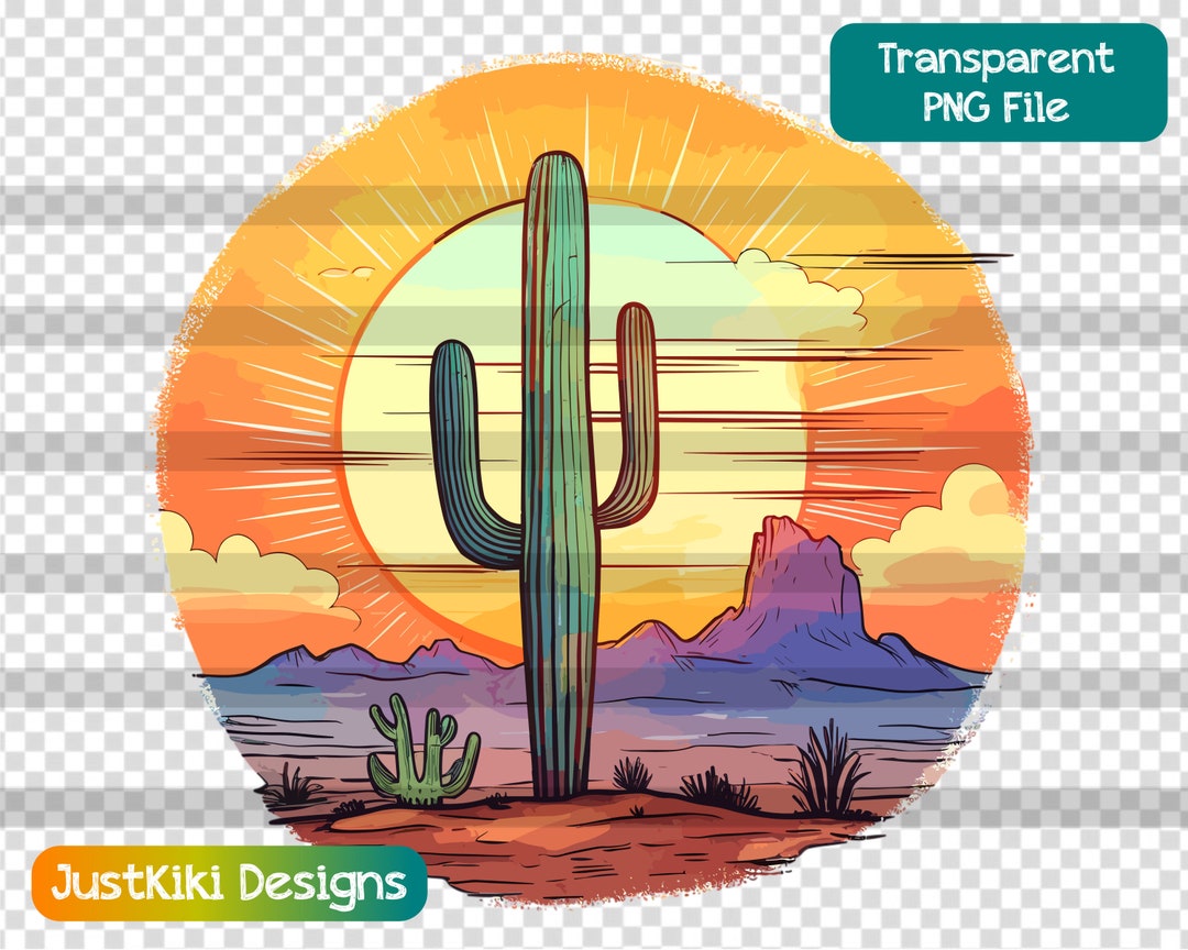 Watercolor Saguaro Cactus PNG, Desert Sunset Clipart, Western Aesthetic ...