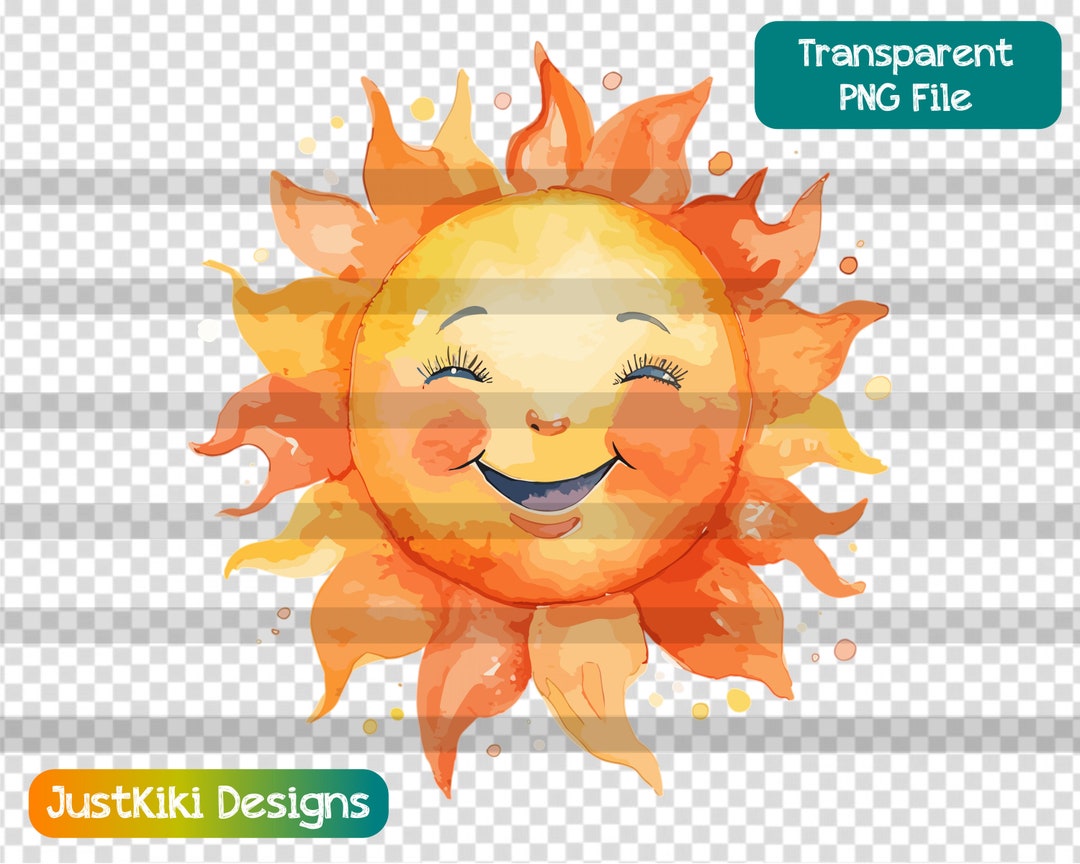 Cute Watercolor Sun Clipart PNG, Summer Smiling Sunshine Clip Art, Kids ...