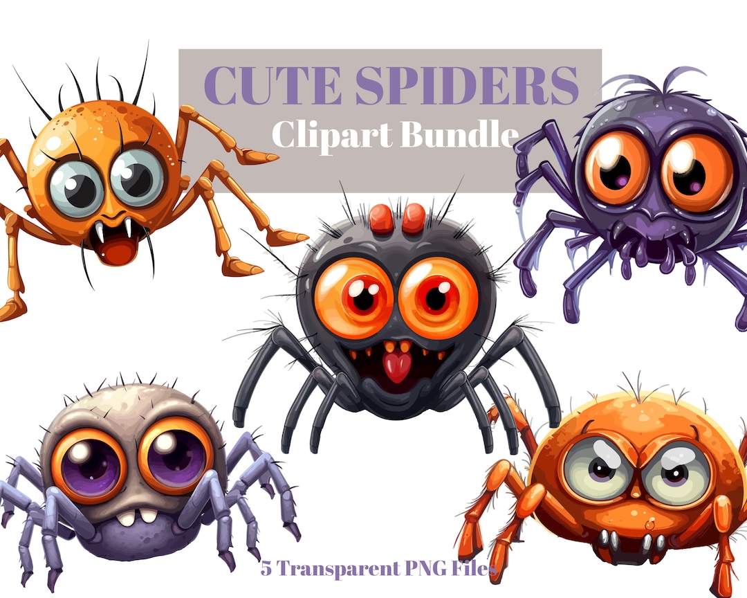 Cute Spider Clipart PNG Files, Spooky Halloween Clip Art, Downloadable ...