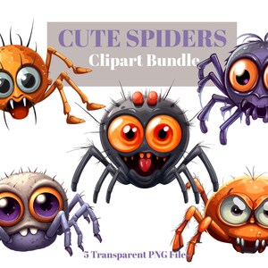 Cute Spider Clipart PNG Files, Spooky Halloween Clip Art, Downloadable ...