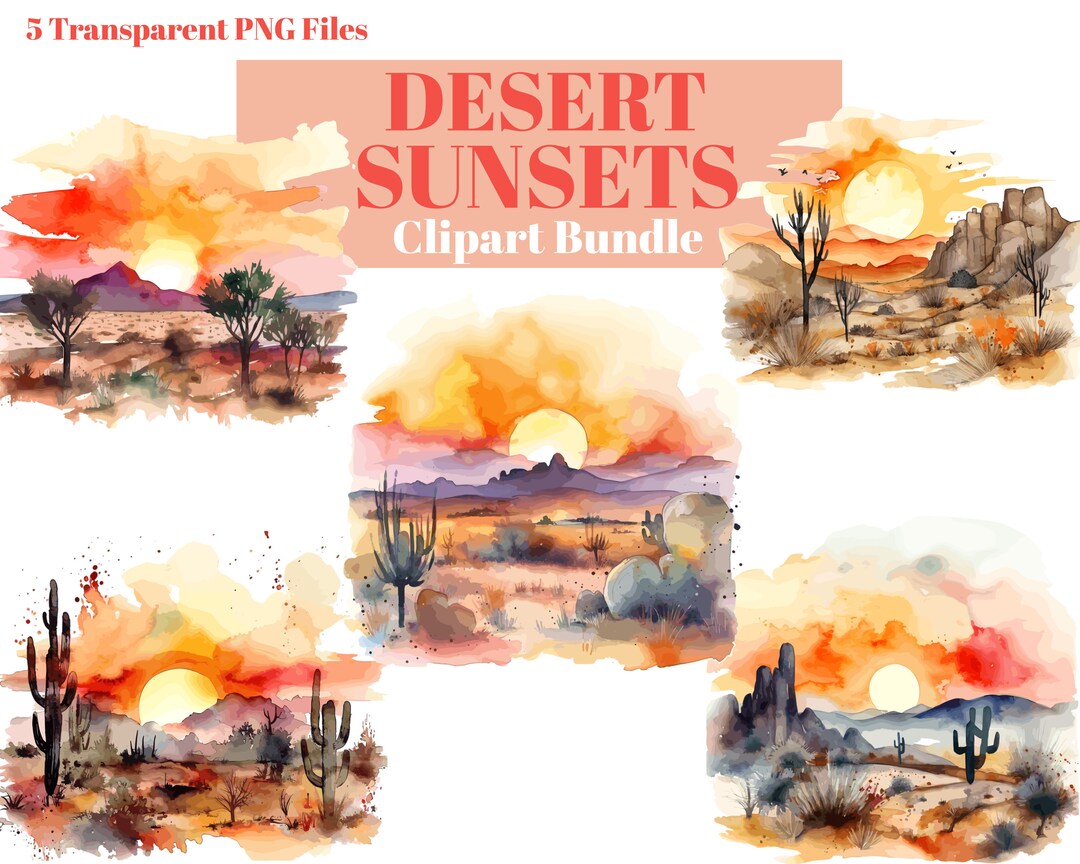 Desert Sunset Clipart Bundle, Southwest Landscape, BOHO Western Desert ...