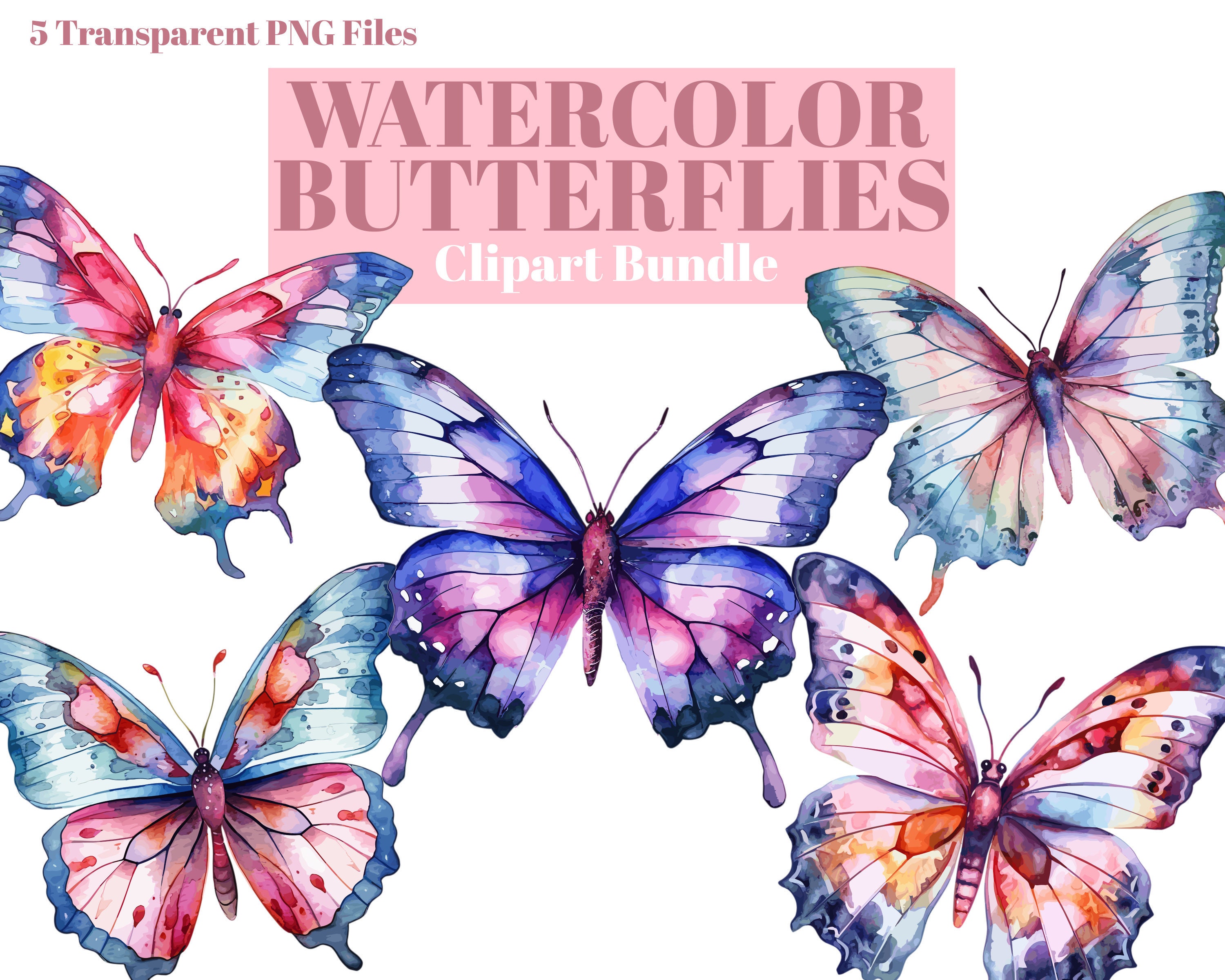 Watercolor Butterfly Clipart PNG Files Pastel Color - Etsy